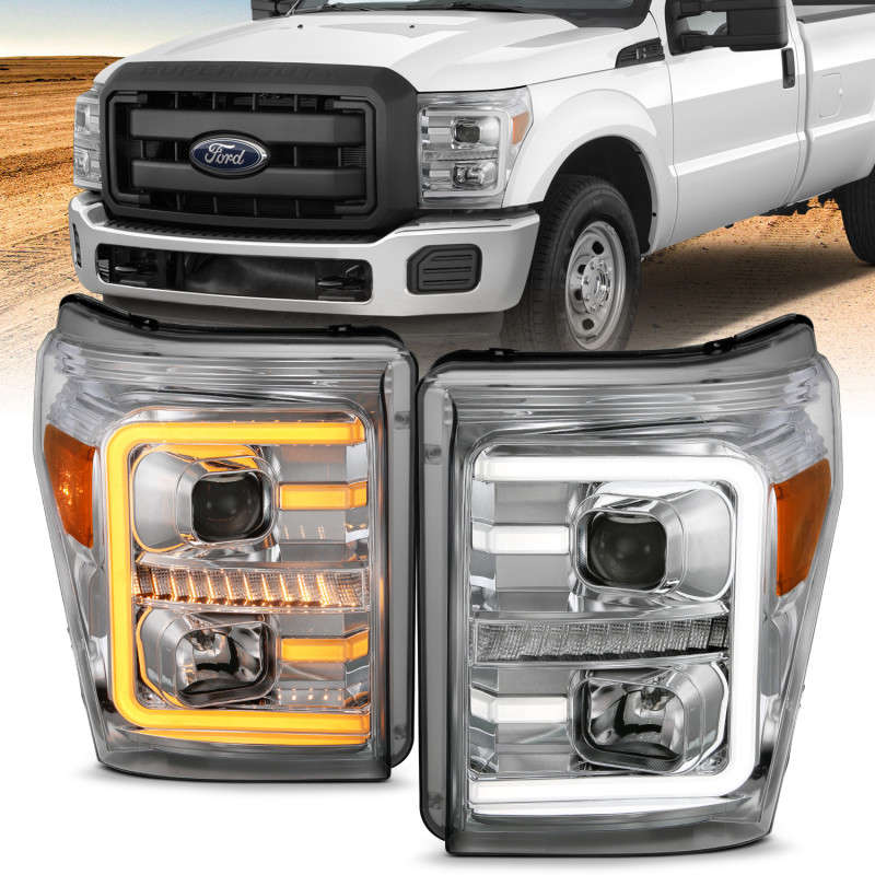 Anzo 111407-ANZO Projector Headlights Chrome w/Amber | 11-16 Ford F-250 ...