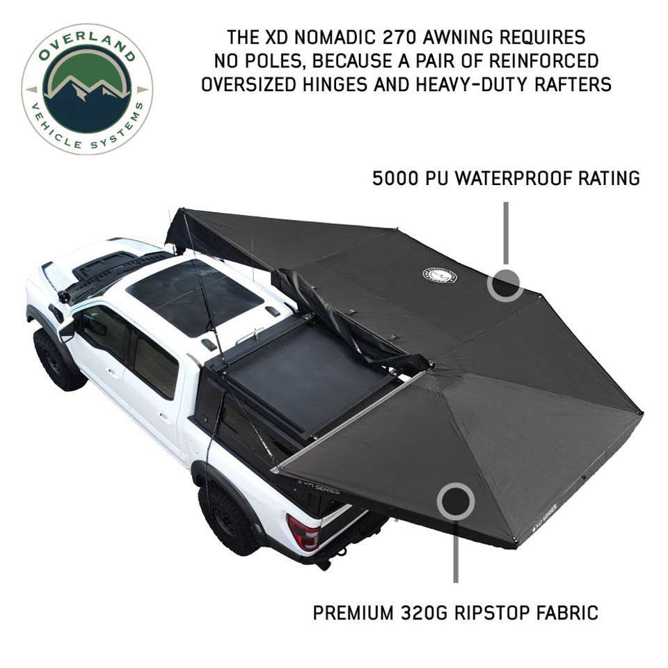Overland Vehicle Systems OVS-19690002 Passenger Side XD Nomadic 270 Awning W/ Lights & Black Out ...