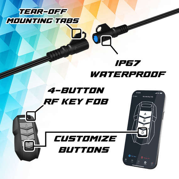 XKGlow MX-BG-JP-STA XKmax Atomix Body Panel LED Light Strip | RGB Color Chasing & App | Hood Kit ...