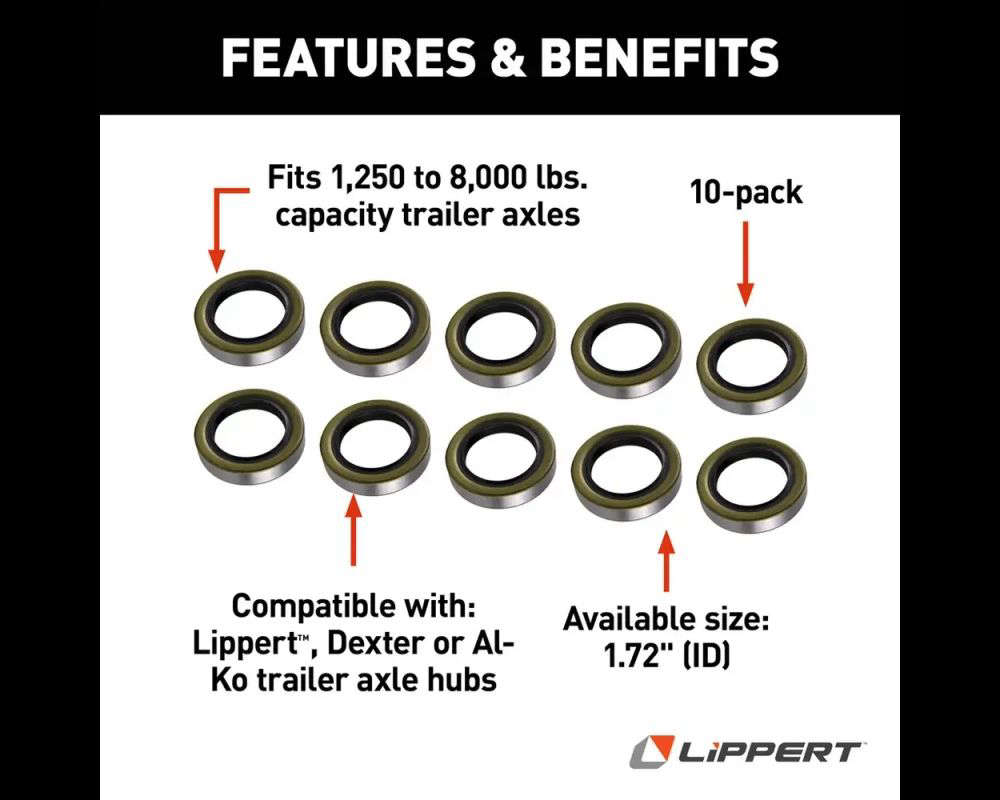 Curt 333961-CURT Lippert Double Lip Grease Seal - 1.72" ID, 10-Pack ...