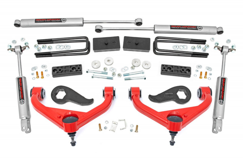 Rough Country 97730RED-RC 3" Lift Kit | Red UCA's | W/ Factory Rear Overload Springs | Premium ...