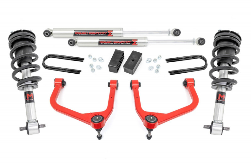 Rough Country 28840RED_A-RC 3.5" Lift Kit | Red UCA | Mono Leaf Rear | M1 Struts/Rear Shocks ...
