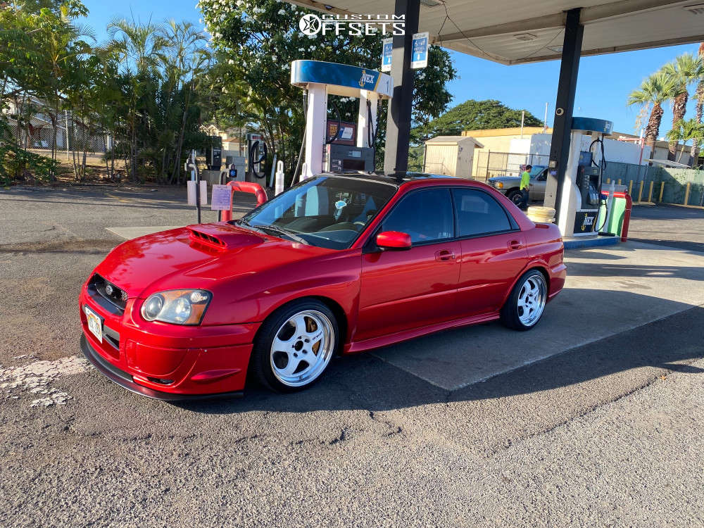 2005 Subaru WRX STI with 17x8 43 Work Meister S12p and 205/40R17 ...