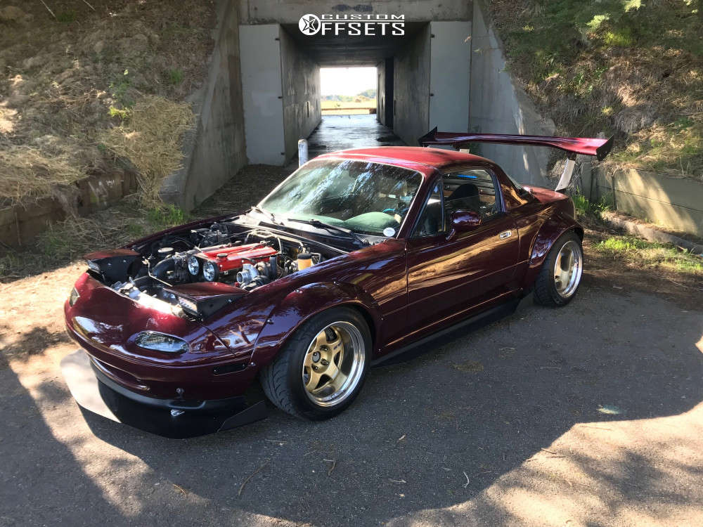 1995 Mazda Miata with 15x9 -25 Work Meister S12p and 205/50R15 Maxxis ...