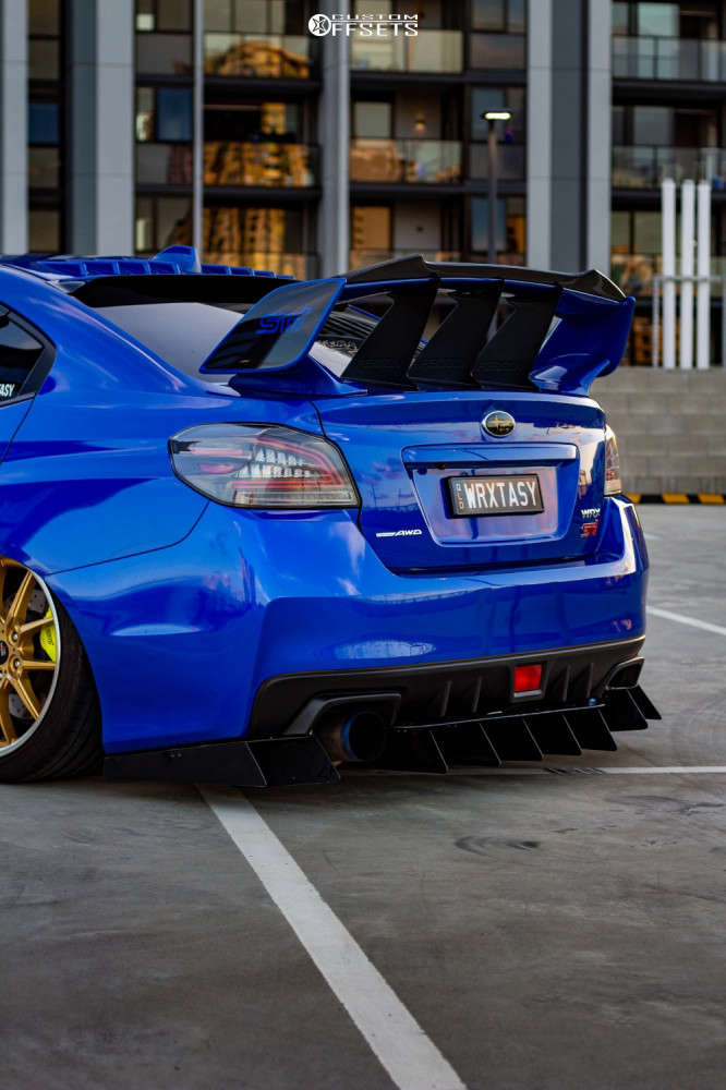2018 Subaru WRX STI with 19x9.5 35 Option Lab S718 and 245 35R19 Yokohama Advan Sport and Air Suspension Custom Offsets