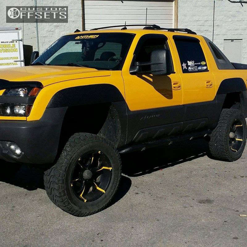 2003 Chevrolet Avalanche with 20x10 12 Helo Maxx6 and 35 12.5R20 Mickey Thompson Baja Boss A T and Suspension Lift 6 Custom Offsets