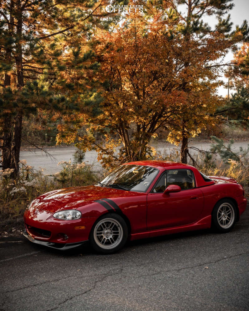 2001 Mazda Miata with 15x8.5 28 Enkei Rpf1 and 205/50R15 Bridgestone Potenza Re-71r and ...