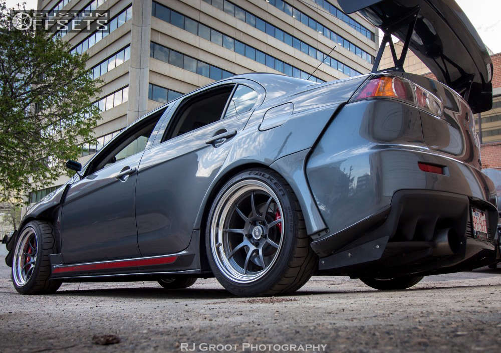 2008 Mitsubishi Lancer with 18x10 6 Motegi MR402 and 265/35R18 Falken ...