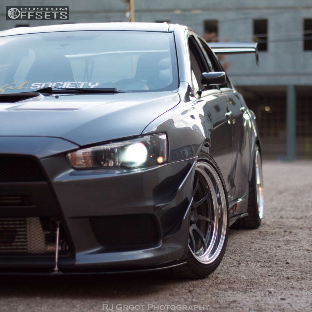 2008 Mitsubishi Lancer with 18x10 6 Motegi MR402 and 265/35R18 Falken ...