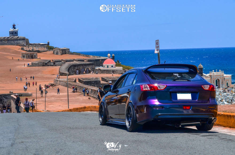 2010 Mitsubishi Lancer with 18x9.5 22 Rota Boost and 235/40R18 Michelin ...