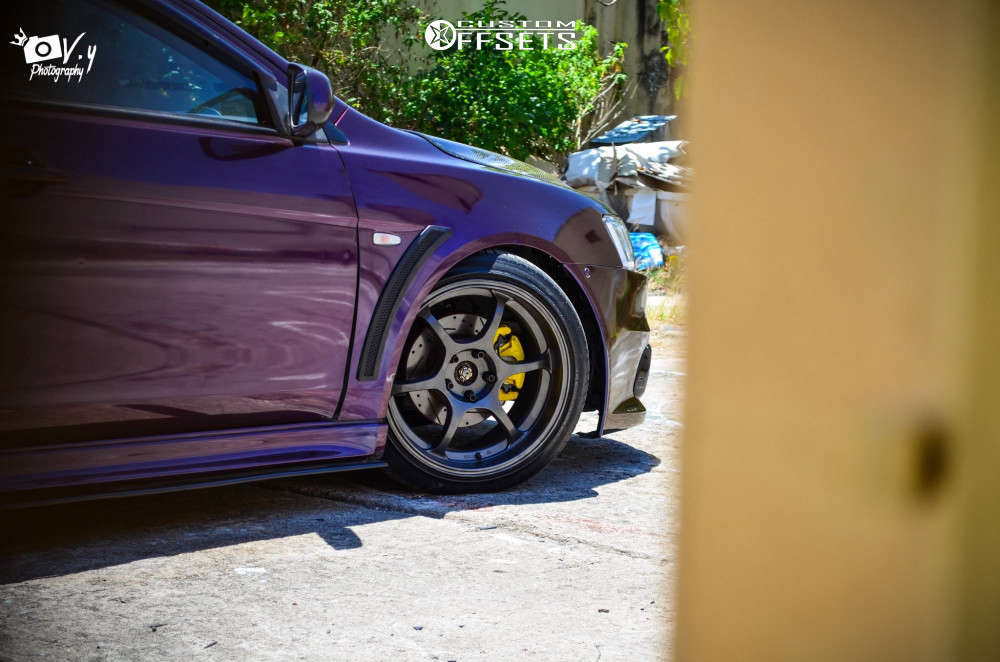 2010 Mitsubishi Lancer with 18x9.5 22 Rota Boost and 235/40R18 Michelin ...