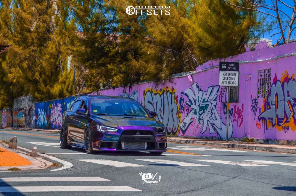 2010 Mitsubishi Lancer with 18x9.5 22 Rota Boost and 235/40R18 Michelin ...